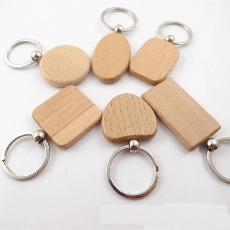 20pcs Blank Round Rectangle Wooden Key Chain Diy Promotion Pendant Wood ...