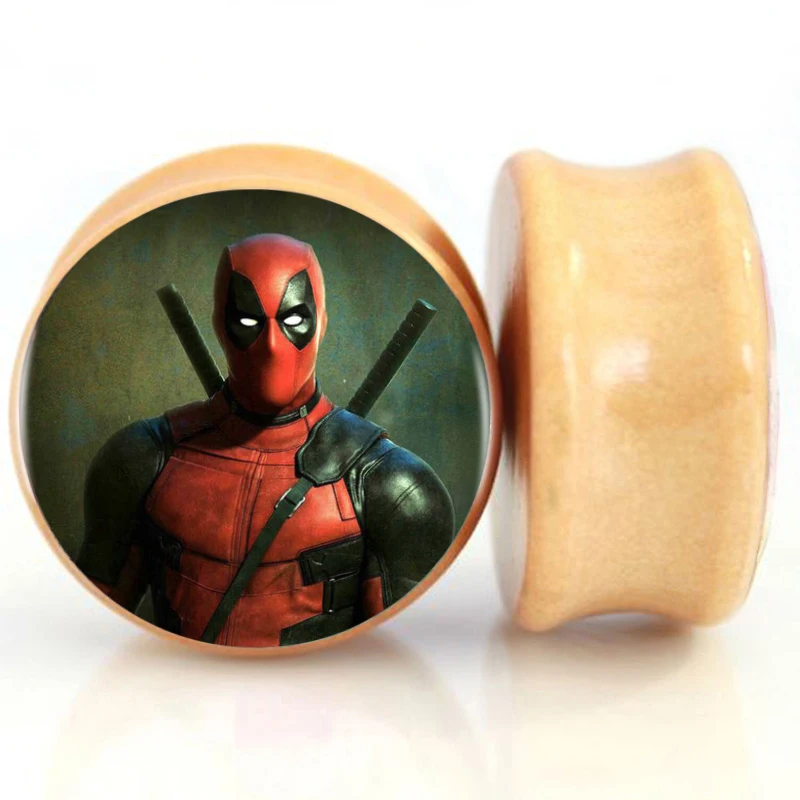 Deadpool Ear Gauge Plugs Ear Tunnel Flesh Wood Ear Stretcher Expander ...