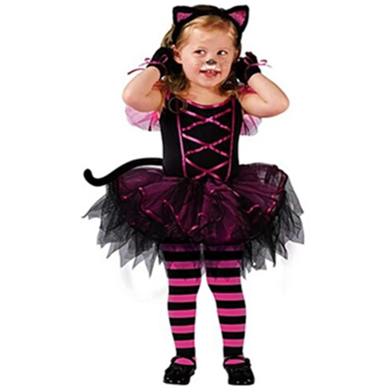 Popular Cute Cat Fancy Dress Halloween Cat Child Party Girls Black ...