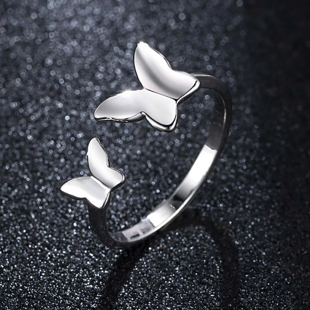 Hot Silver Plated Butterfly Ring Crystal Ball Rhinestones Alloy Open ...