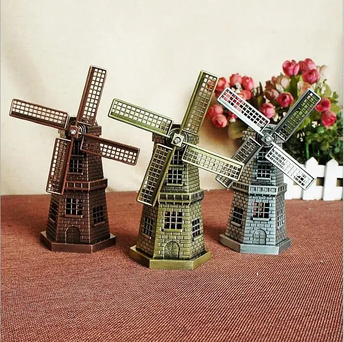 18cm(7") Antique Bronze Dutch Windmill Model Metal Crafts Figurine ...