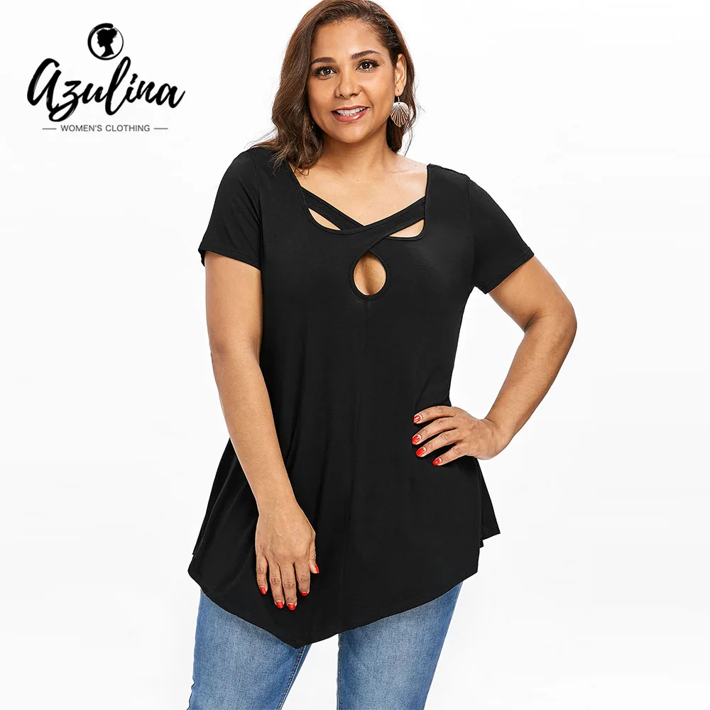 Rosegal Plus Size Criss Cross Rhinestone Embellished T Shirt Women ...