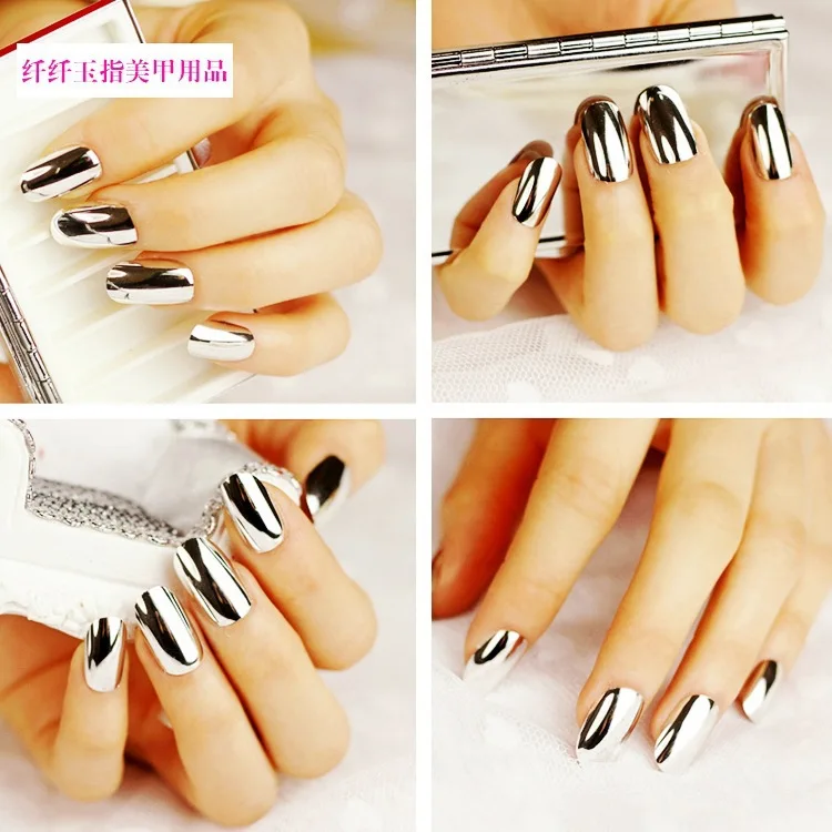 12PCS with nail glue Metallic Plating Full Cover French False Nail Tips ...