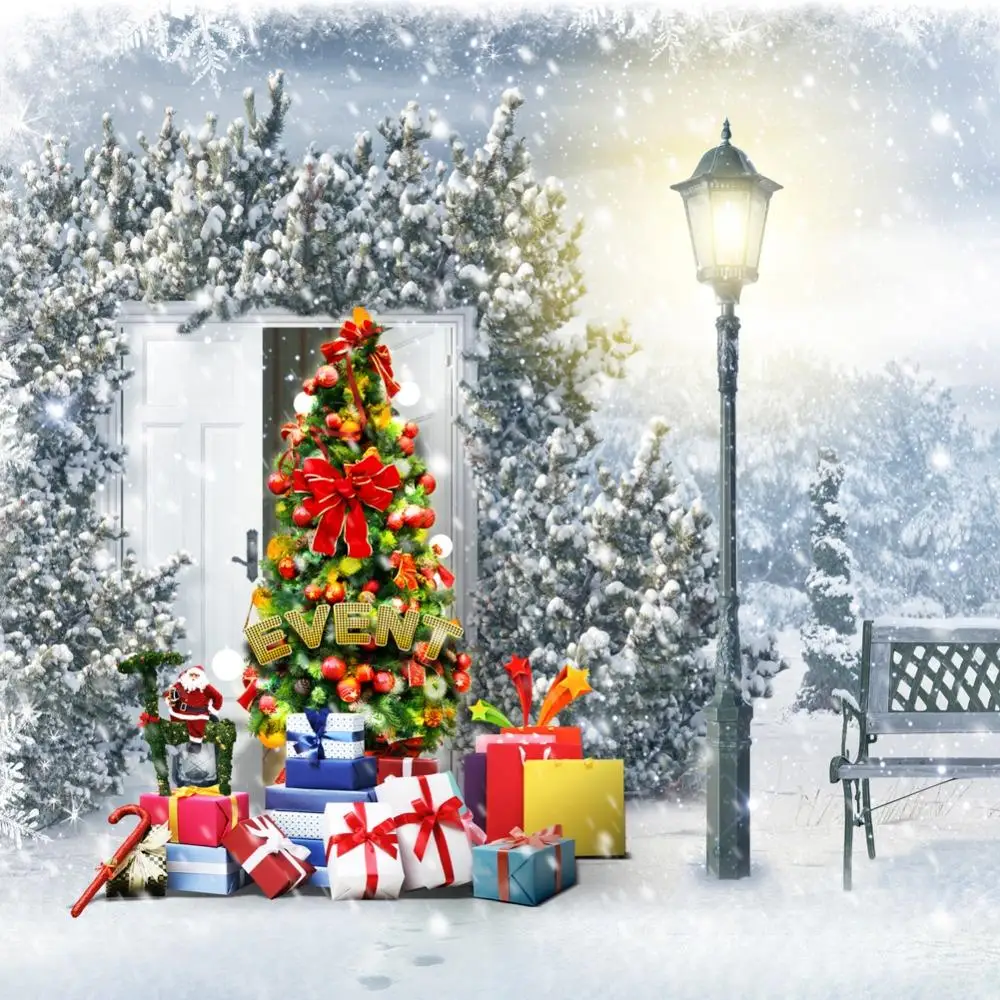 10x10FT Outdoor Christmas Tree Gifts Event Snow Flakes Park Bench ...