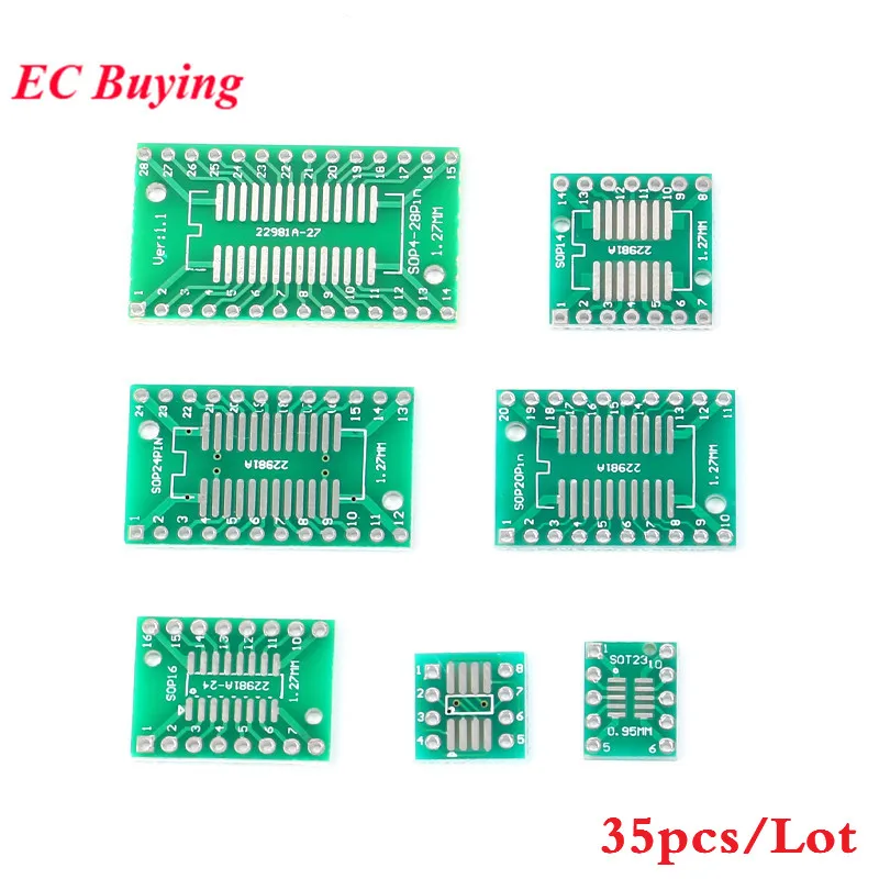 35pcs PCB Board Kit SMD Turn To DIP Adapter Converter Plate SOP MSOP ...