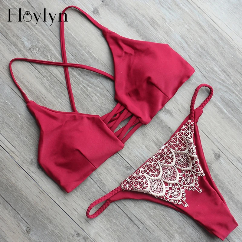 Floylyn Maroon Color Bikini 2017 Sexy Beach Swimwear Women Swimsuit