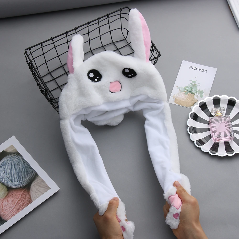 Plush Moving Rabbit Ears Hat Douyin Hand Pinching Ear To Move Vertical ...