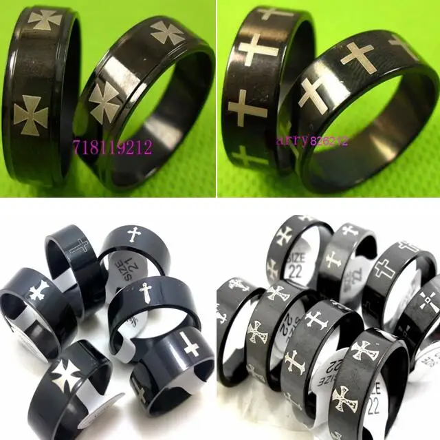 100pcs Black CROSS MIX Stainless Steel Rings Men Women Religion Jesus ...