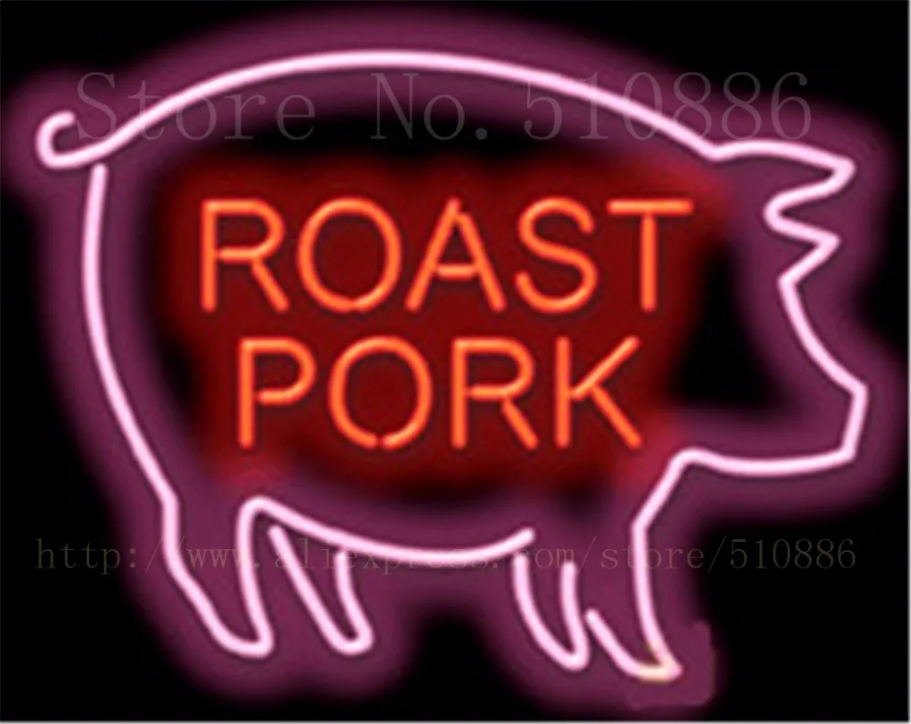 Pig Open Roast Pork BBQ Glass Tube neon sign Handcrafted Light Bar Beer ...
