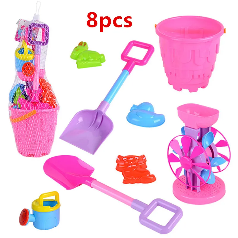 8pcs Kids Beach Tools Set Sand Playing Toys Beach Buggy Castle Bucket ...