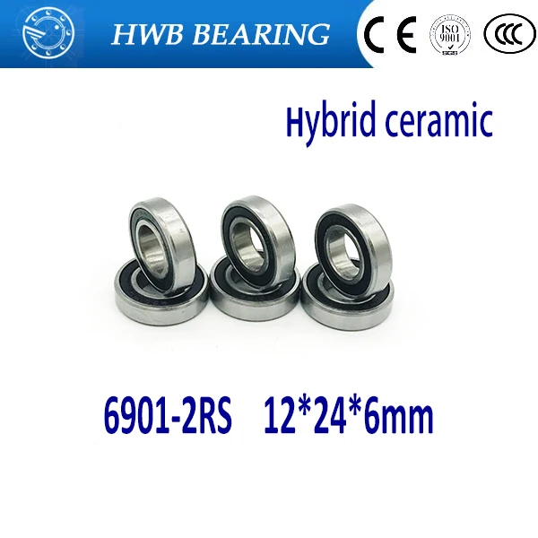จัดส่งฟรี1ชิ้น6901 2RSไฮบริดเซรามิกsi3n4ลูก61901เซรามิกแบริ่ง12*24*6 ...