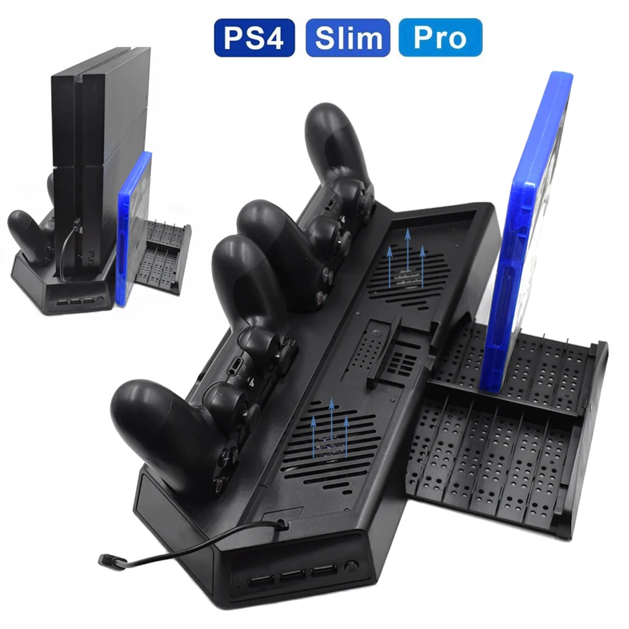 3 in 1 PS4 Pro Slim Vertical Stand Cooling Fan Cooler with Controller ...