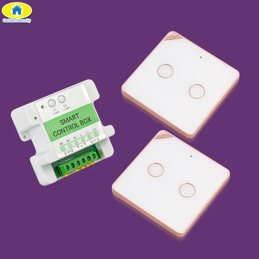 Golden Security Fireproof Smart Two Channels Touch Switch Wireless ...