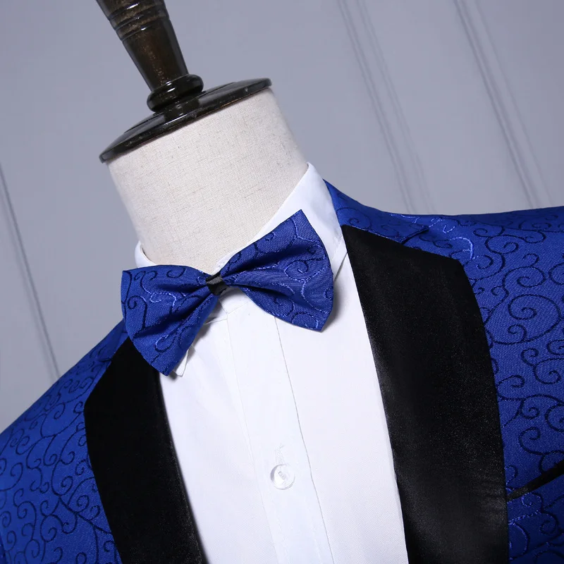 Men Suit Blue Jacquard Mens Classic Slim Fit Tuxedo Wedding Suits with ...
