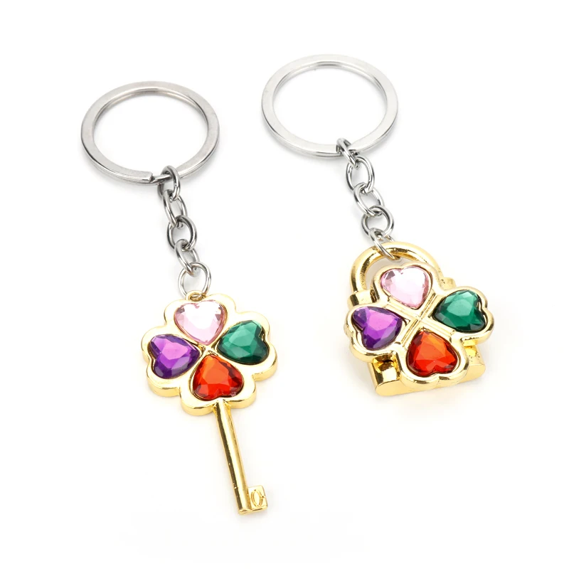 MQCHUN New Four Leaf Clover Keychain Key Ring Trendy Gold Color Key ...