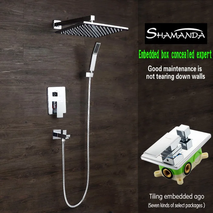 Free Shipping Brass Concealed Two Functions Square Embedded Box Mixer ...