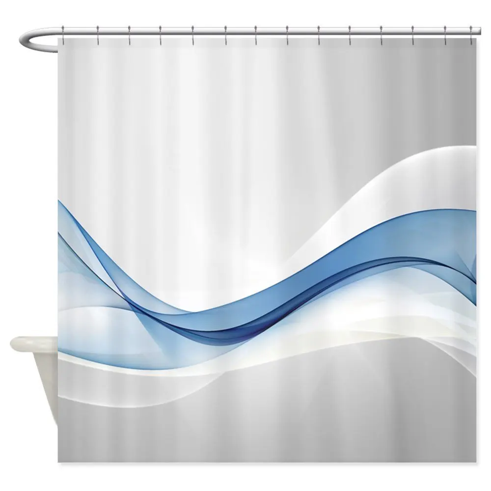 Blue Wave Abstract Decorative Fabric Shower Curtain 8 Sizes Shower