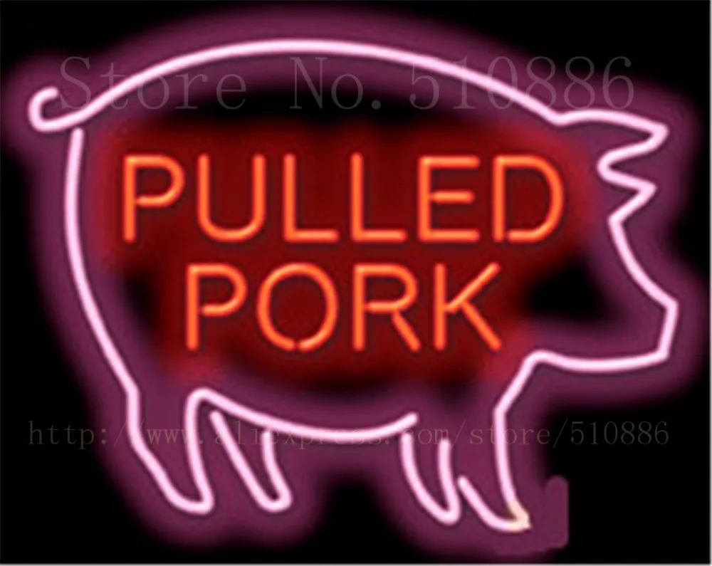 Pig Open Pulled Pork Glass Tube neon sign Handcrafted Light Bar Beer ...