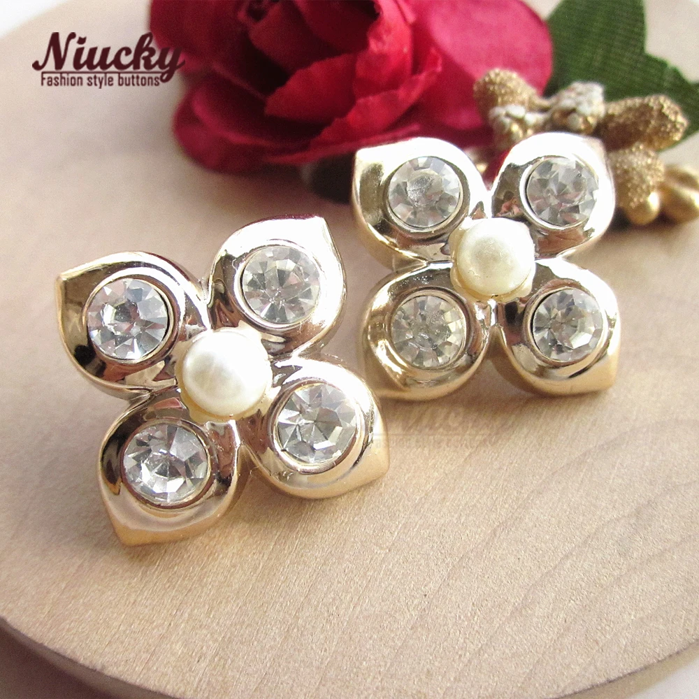 Niucky Botones de diamantes de imitación con Flor de Oro UV, vástago de ...