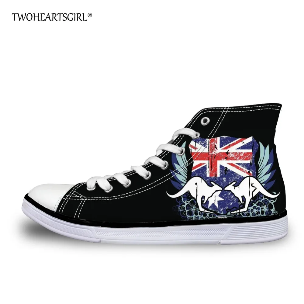 Twoheartsgirl 높은 상위 캥거루 인쇄 높은 상위 캔버스 신발 대학 숙 녀 레이스 Vulcanize 신발 통기성 스 니 커 즈 플러스여성 경량 신발
