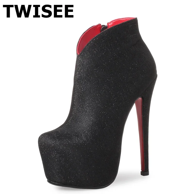 ankle pumps boots new style zapatos mujer bling round toe fashion thin ...