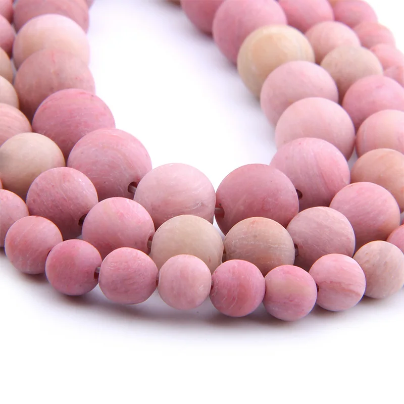 Natural Matte Pink Rhodochrosite Rhodonite Stone Beads Pink Round ...