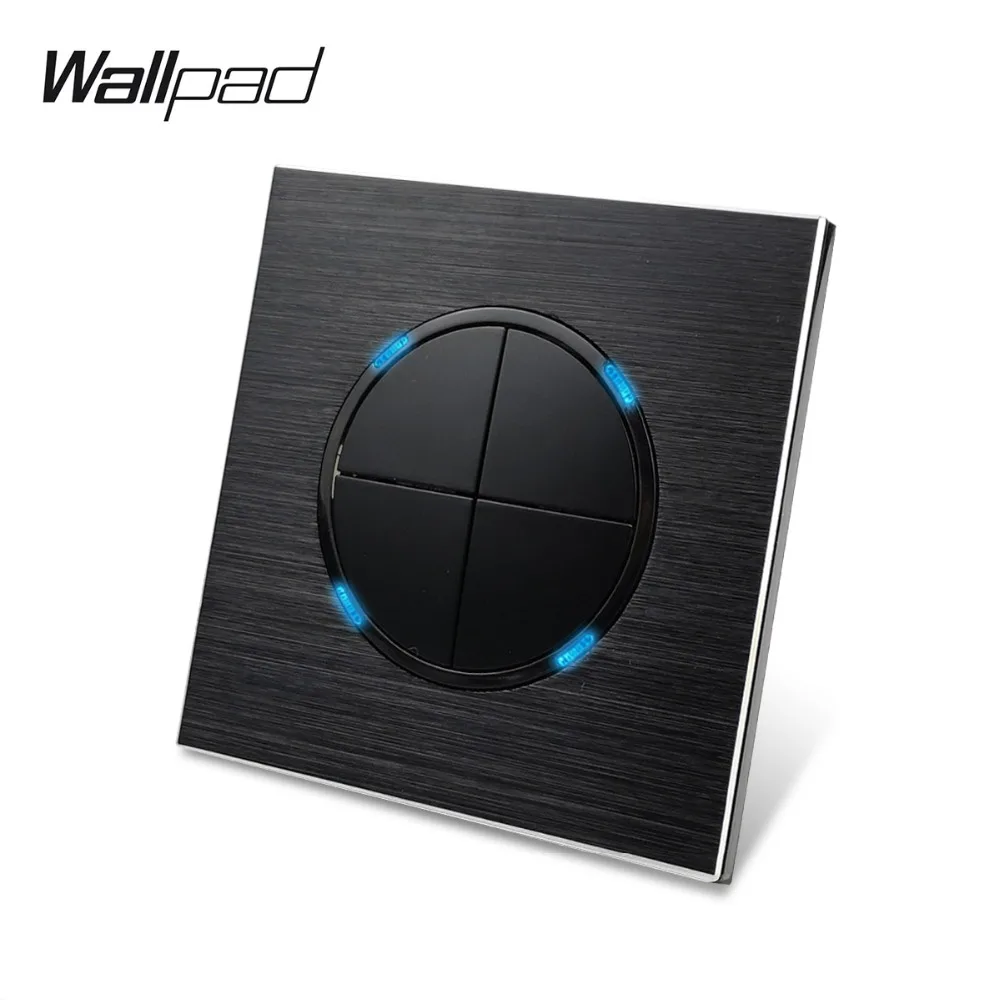 Wallpad-Satin-Black-Aluminum-4-Gang-2-Way-Click-Push-Button-Wall-Light ...
