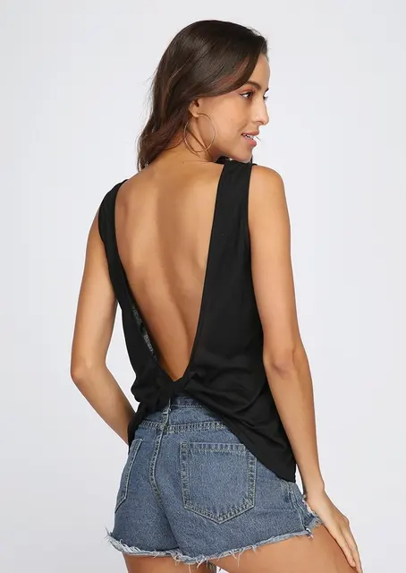 Vessos 2018 New Summer Women Sexy Sleeveless Backless Shirt Knotted