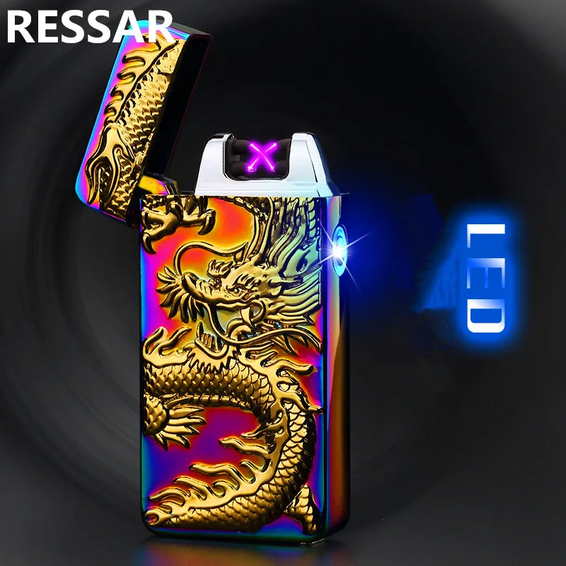 LED Eagle Dragon Plasma Lighters USB Electric Dual Arc Lighter Metal ...