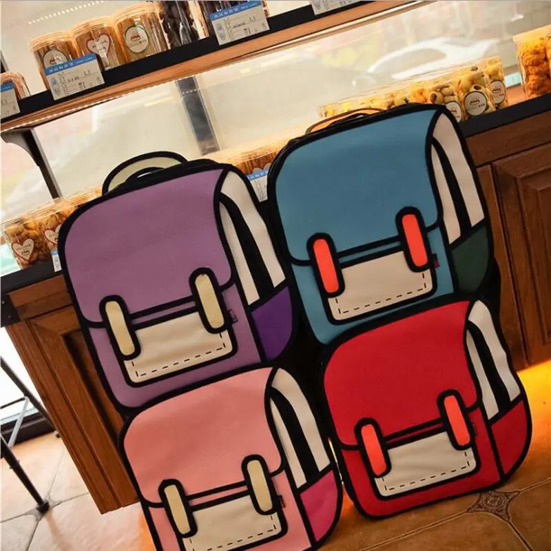 2017 Fashion 3D Jump Style 2D Drawing College students girl backpack 2D ...
