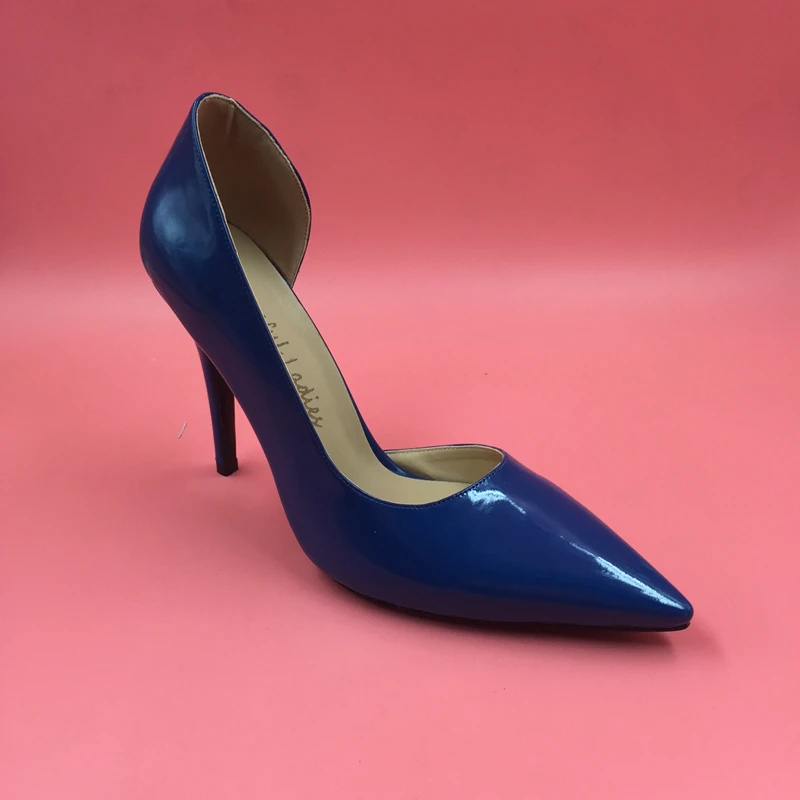Ink Blue Patent Leather Women Pumps D Orsay OL Shoes Pointed Toe ...