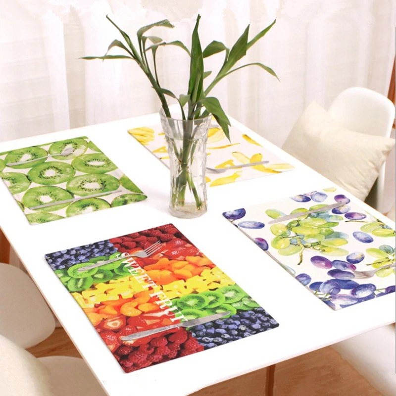 4pcs SHSEJA Fresh fruit cutlery pad linen linen cloth dining table pad ...