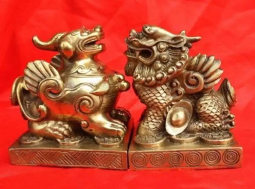 A Pair Of Chinese Sacred Dragon Pixiu Statues 3.6"h Each - Figurines ...