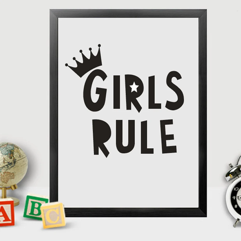 Girls Rule Canvas Printing Cartoon Wall Art Scandinavian Poster Prints ...