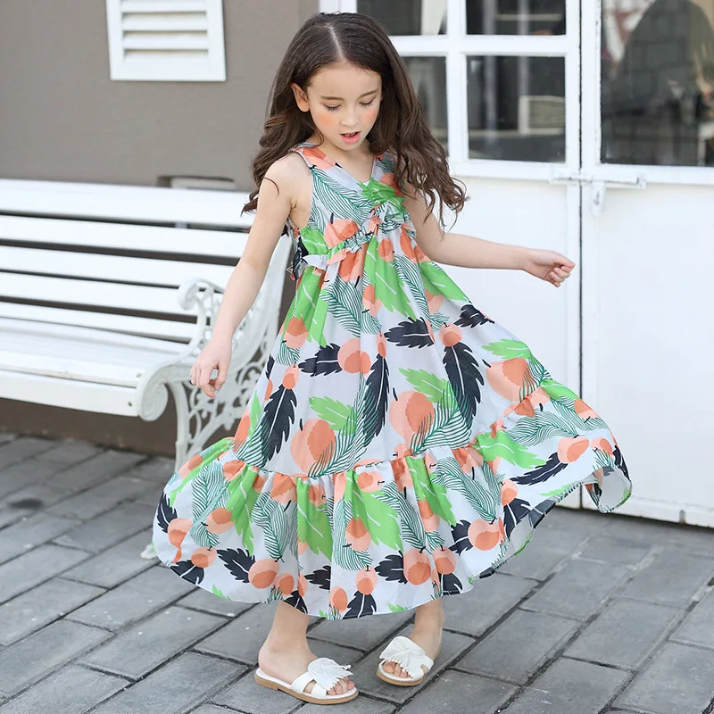 hot summer dress girl 2017 maxi long beach flowers print girls children ...