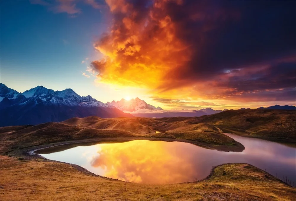 Laeacco Cloudy Mountains Lake Scenic Photography Backgrounds Customized ...