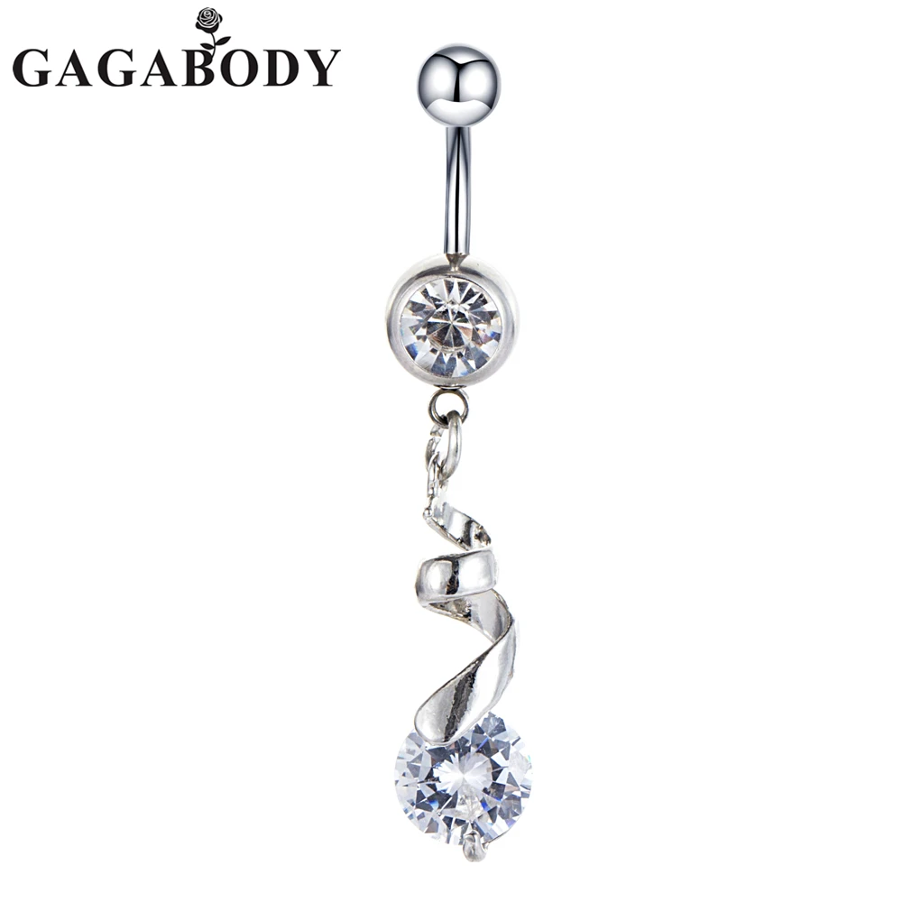 Gagabody 14g Silver Spiral Belly Button Rings Clear Cz 1 6mm Stianless