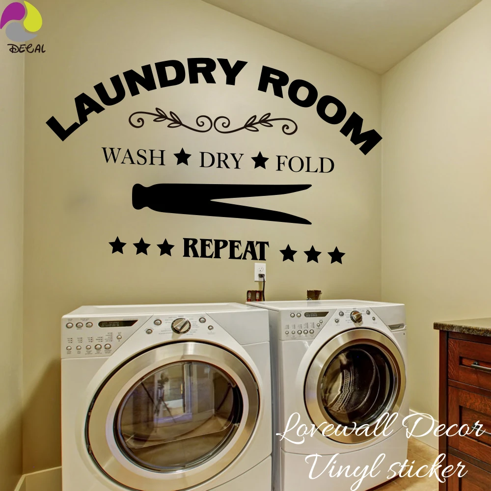 Laundry Room Wall Sticker Wash Dry Fold Repeat Laundry Room Lettering ...