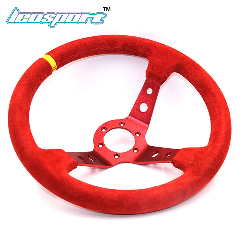 14-350mm-Racing-Steering-Wheel-suede-Leather-full-red-iron-frame ...