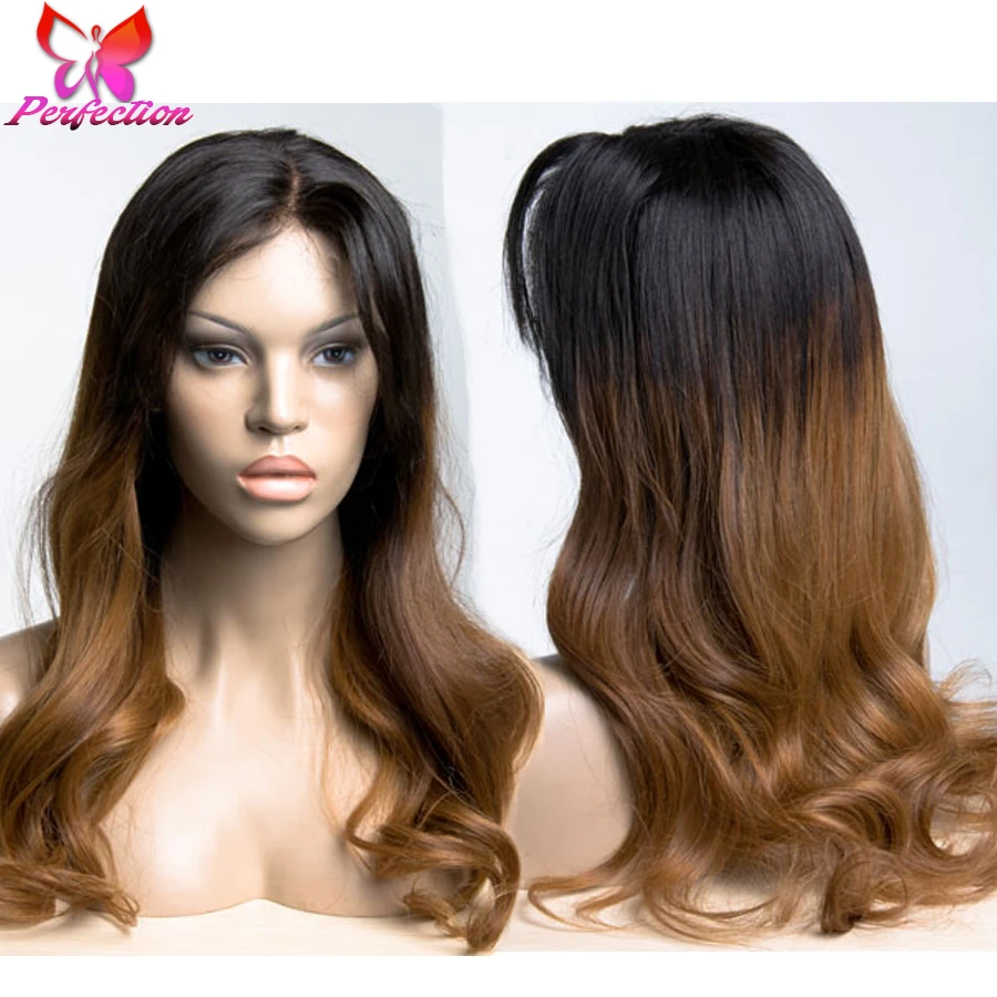 7A Ombre Full Lace Human Hair Wigs Brazilian Ombre Wig #1b/#30 Two Tone ...