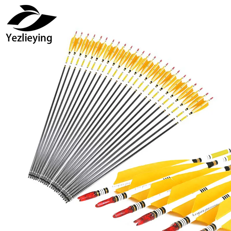 Compound/Long Bow 12pcs red carbon arrows Red Turkish feathers Spine ...