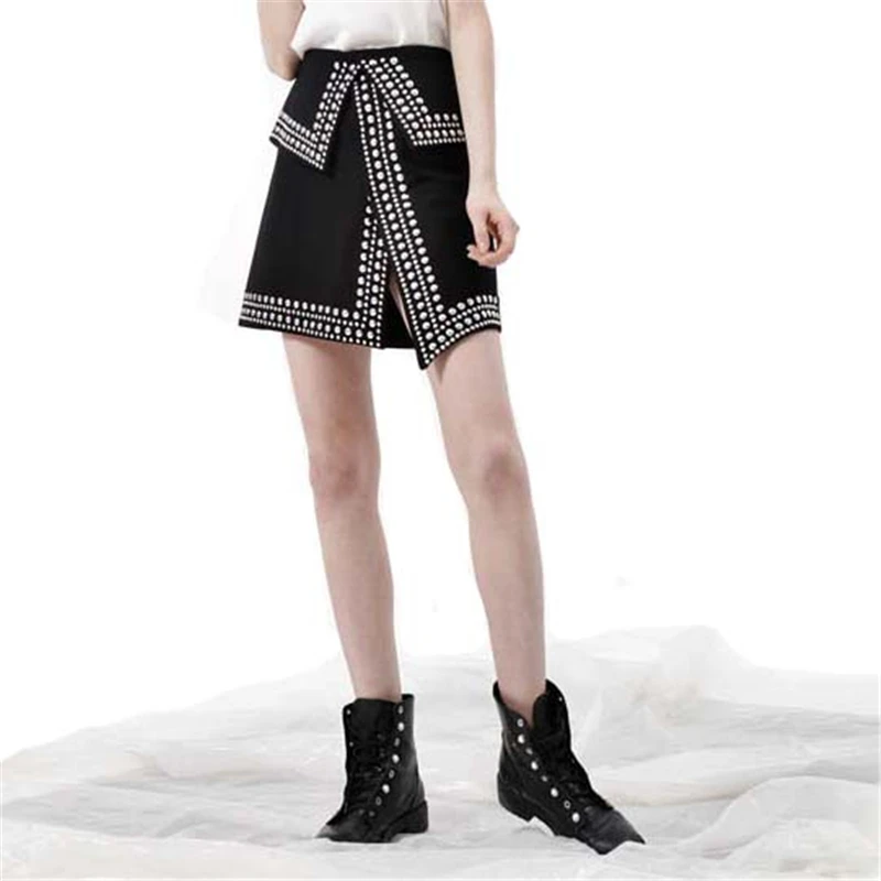 Buy Heavy Punk High Waist Rivet Skirts Beaded