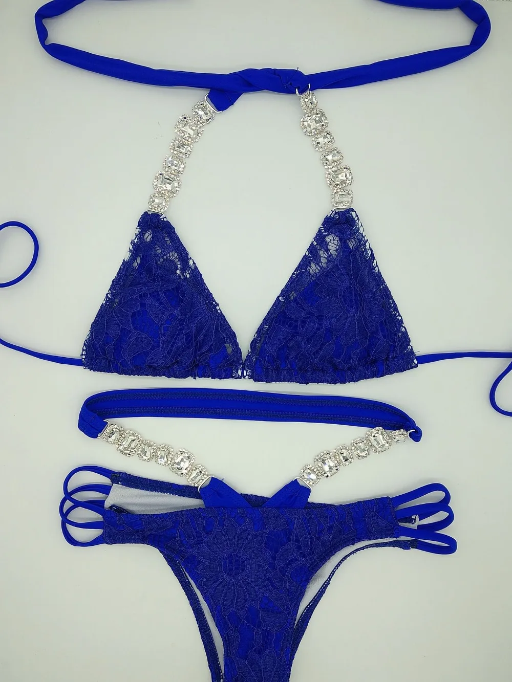 2018 Bling Stones Lace Swimsuit Bikini Set Sexy Solid Bikinis Women ...