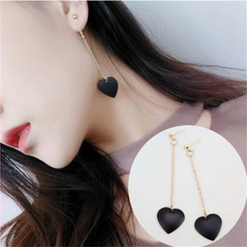 New Simple Geometric Heart Metal Chain Jewelry Ear Tassels Vintage Drop ...