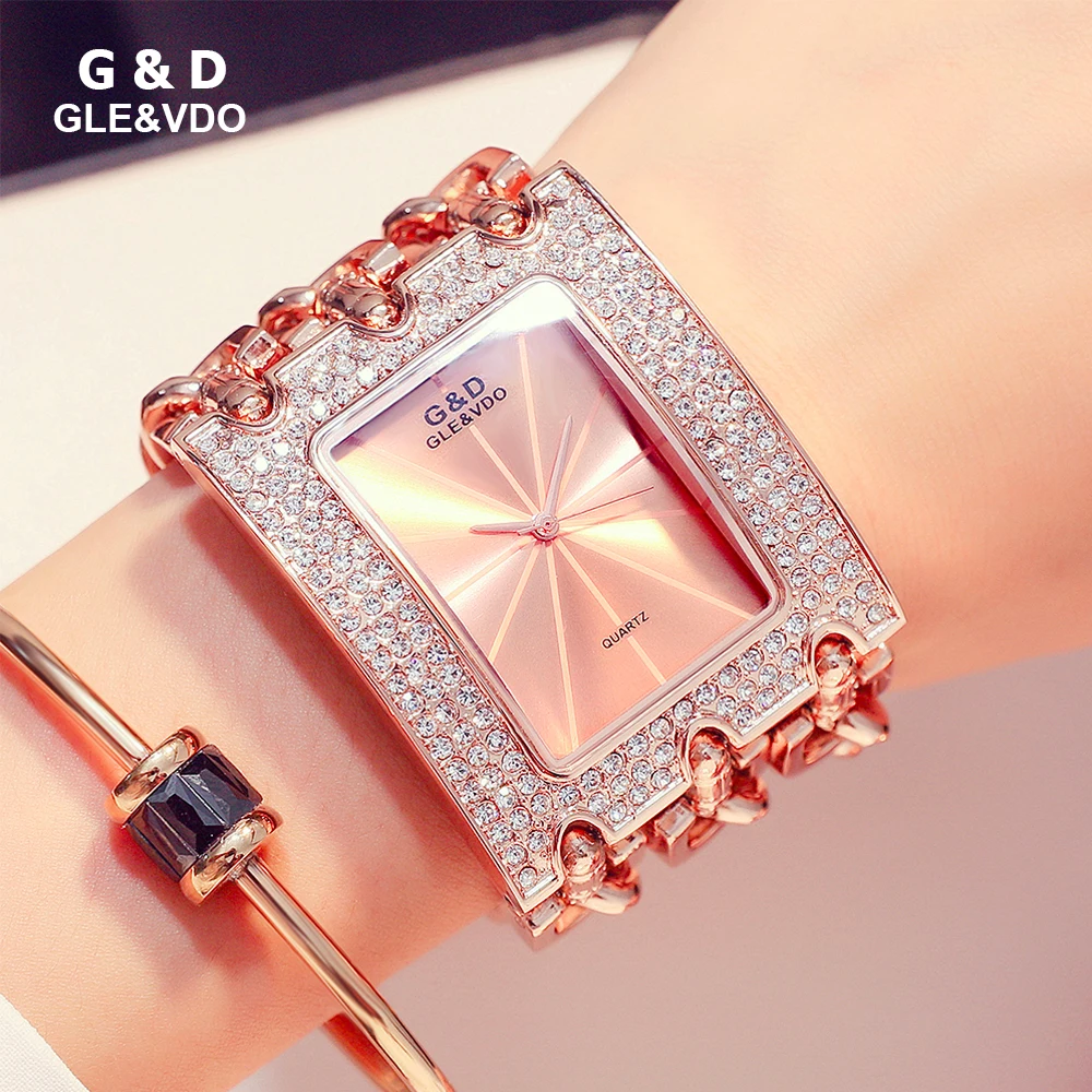 G&D GLE&VDO montre femme Luxury Rectangular Case with Rhinestones ...