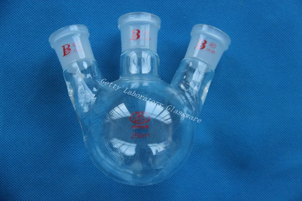 250ml 3 neck Round bottom flask ,24/29 joint, heavy wall (Borosilicate ...