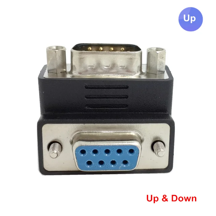 DSUB D-SUB RS232 9PIN MALE TO FEMALE UP & Down RIGHT ANGLED 90 DEGREE EXTENSION ADAPTER connector