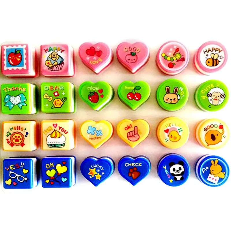 24Pcs/pack Cute Cartoon Rubber Stamps Self Inking Rubber Stamps Set for ...
