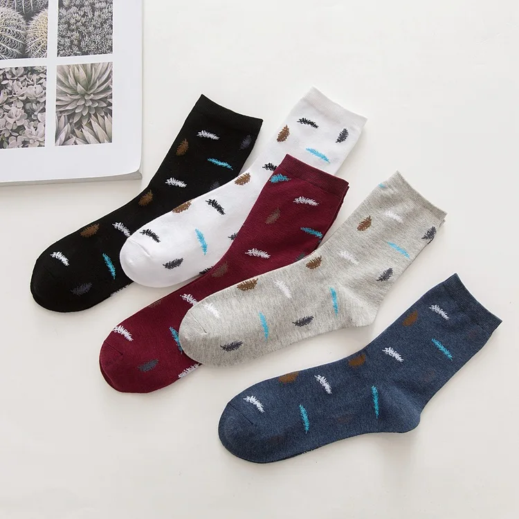 Men Casual Feather Cotton Socks Male Spring Autumn Winter Cartoon Long ...