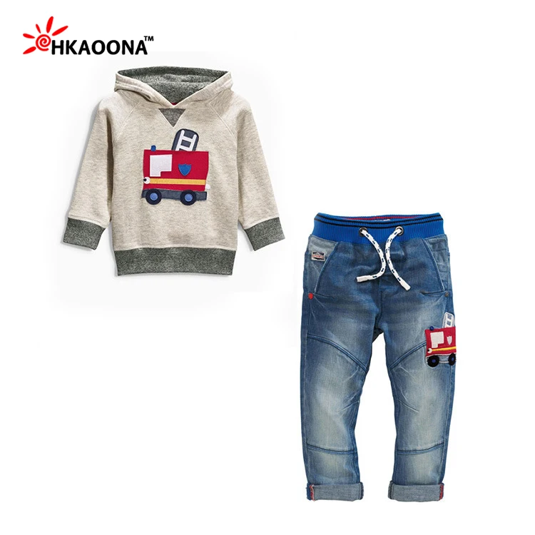 Baby Boys Two Pieces Set Bus Pattern Hooded Pullover + Lacing Blue ...